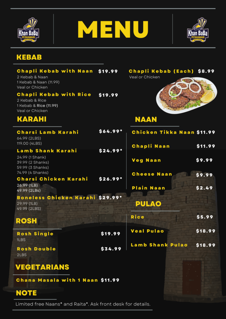 Menu – Khan Baba Peshawari